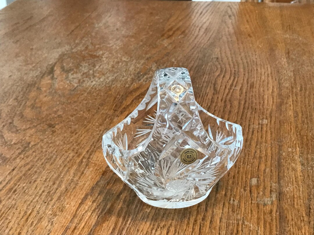 Vintage Hand Cut Crystal Basket/ Mini Size Czech Crystal Basket/candy ...