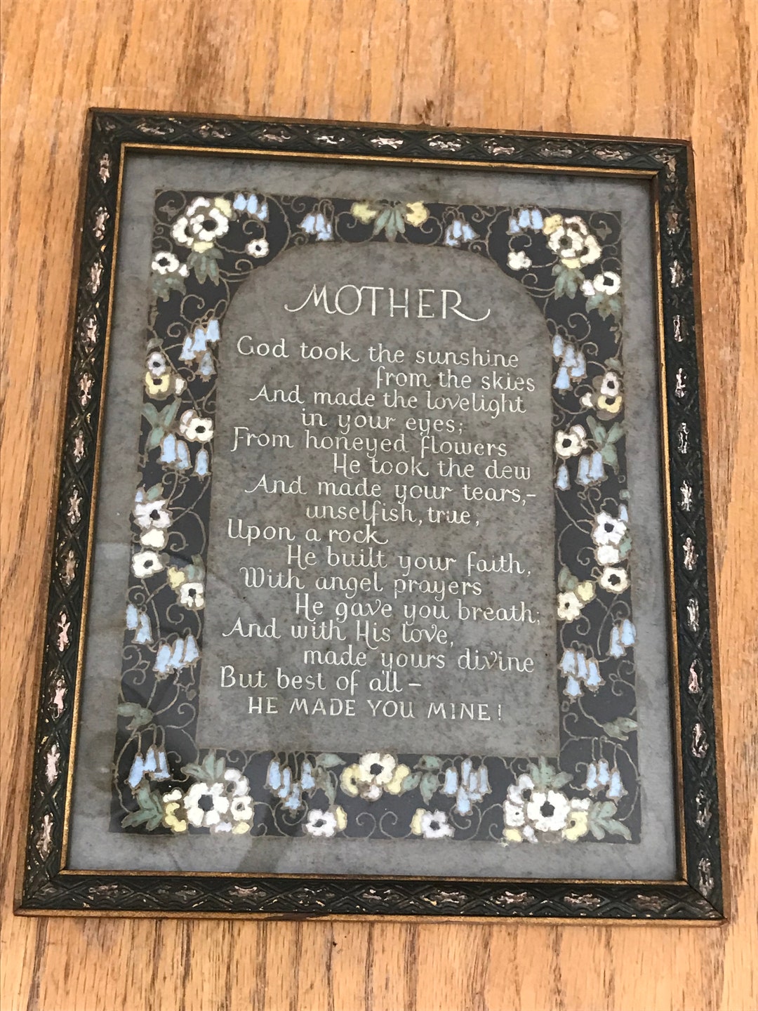 Vintage 1924 Mother Poem Motto Graph Hand Colored Wall Art//vintage ...
