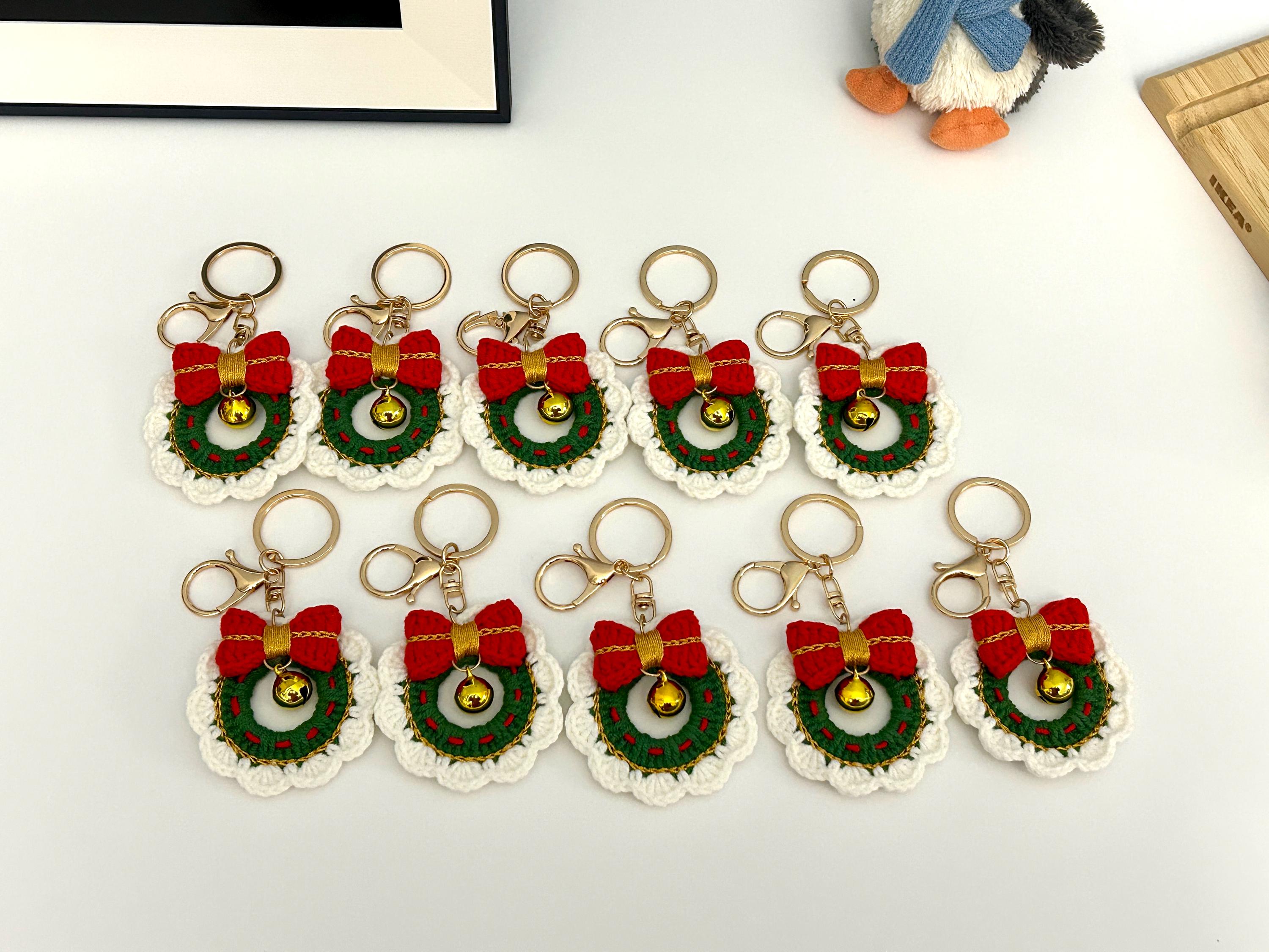 Handmade Crochet Christmas Tree Ornament, Christmas Wreath Keychain ...
