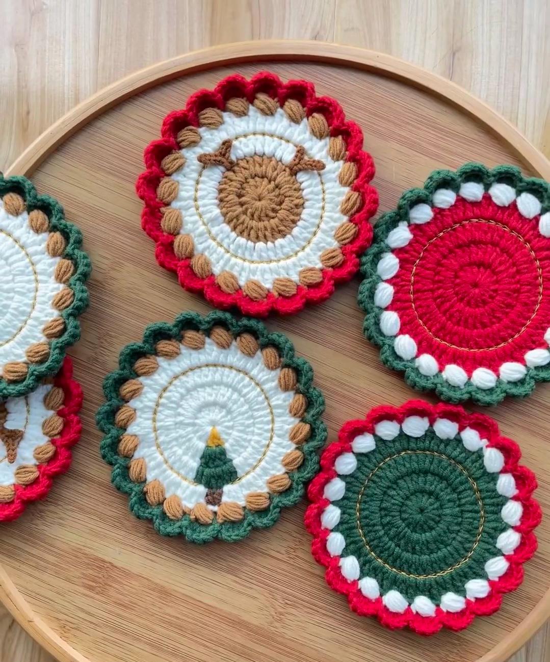Crochet Christmas Coasters | Handmade, Table Decor, Festive Gift for ...