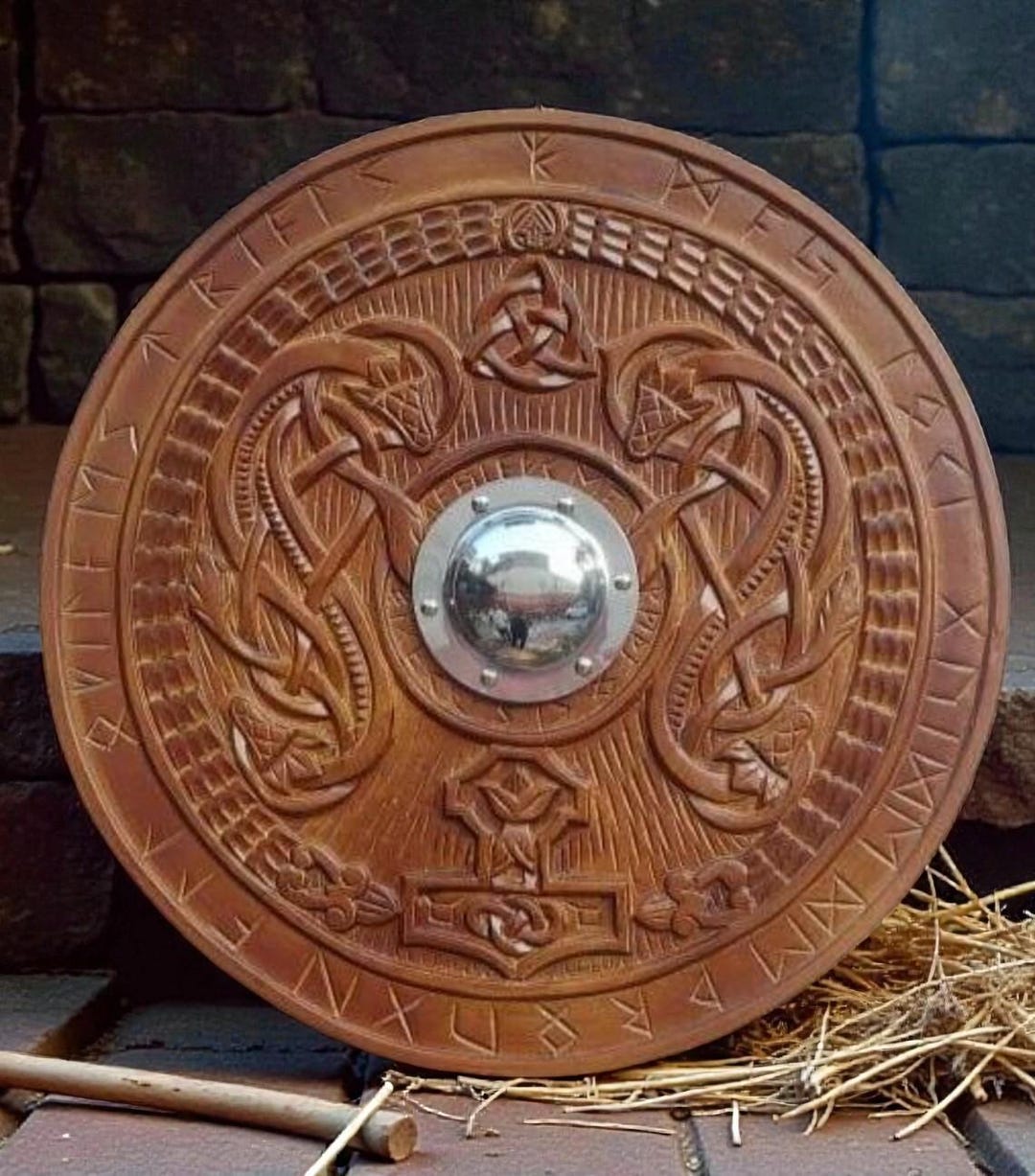 Viking Wooden Shield Hand Carving Shield | Medieval Norse Wall Decor ...