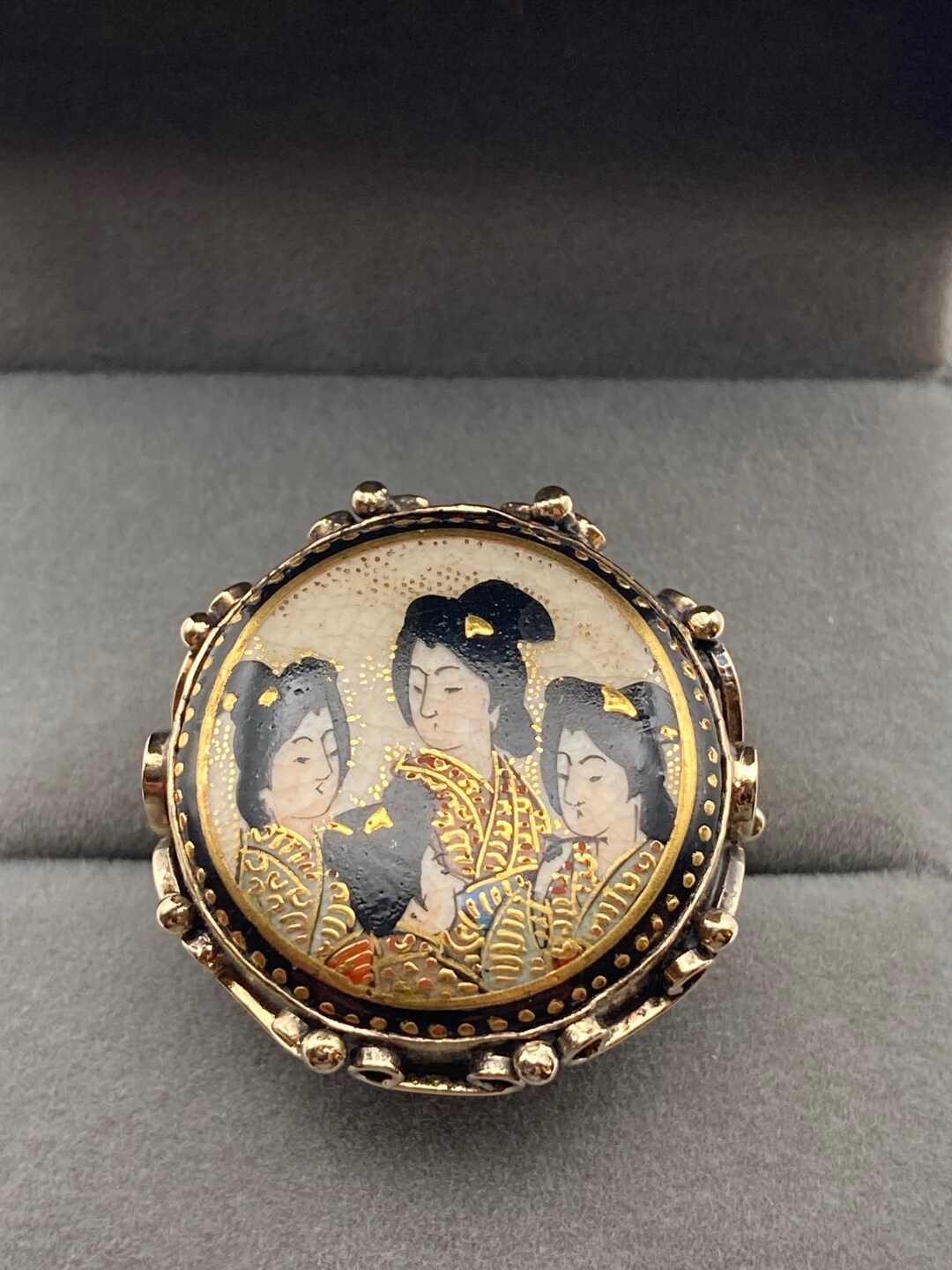 14K Gold Japanese Satsuma Button Ring - Etsy