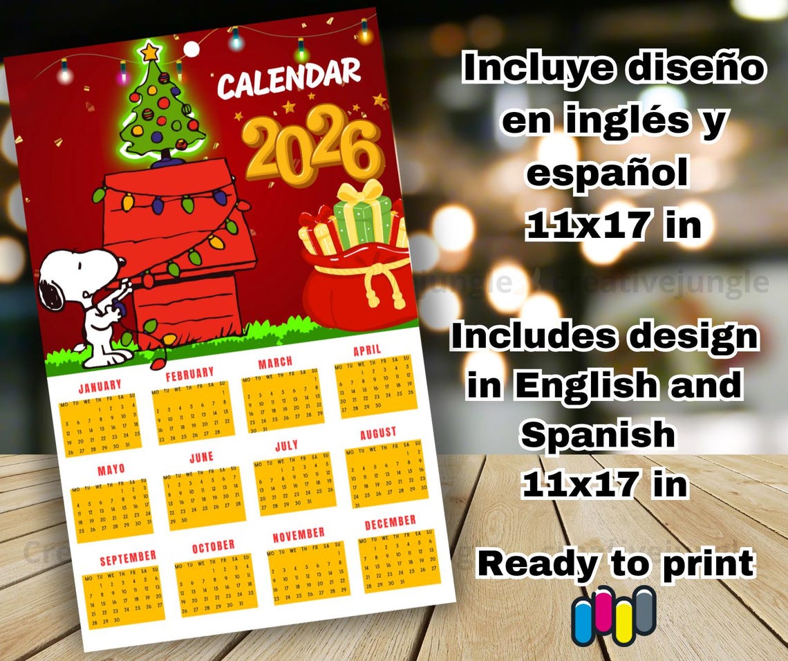 2026 Calendar Ready to Print With Snoopy Design, Tabloid Size - Etsy Canada