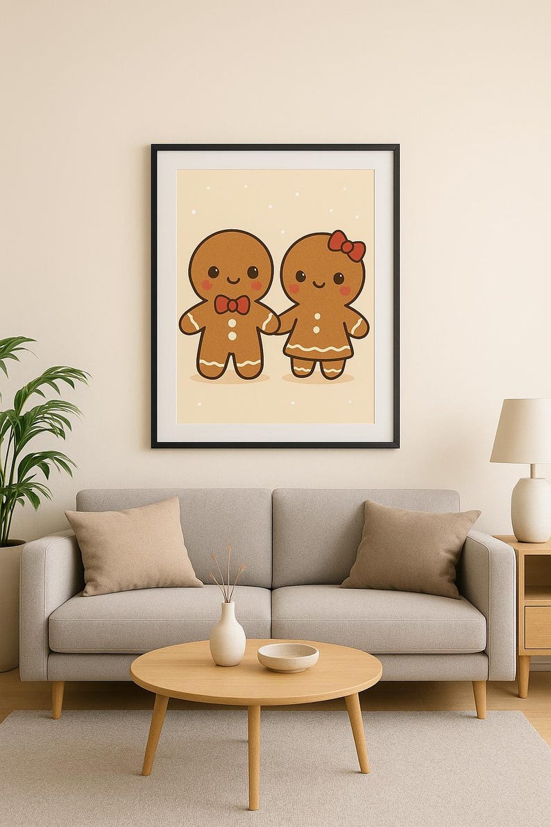 Lámina navideña de pareja de galletas de jengibre kawaii - Decoración ...