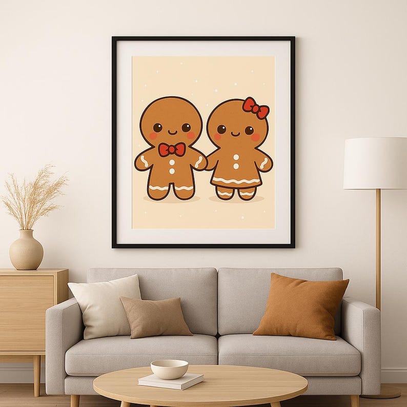 Kawaii Gingerbread Couple Christmas Print - Holiday Nursery Decor ...