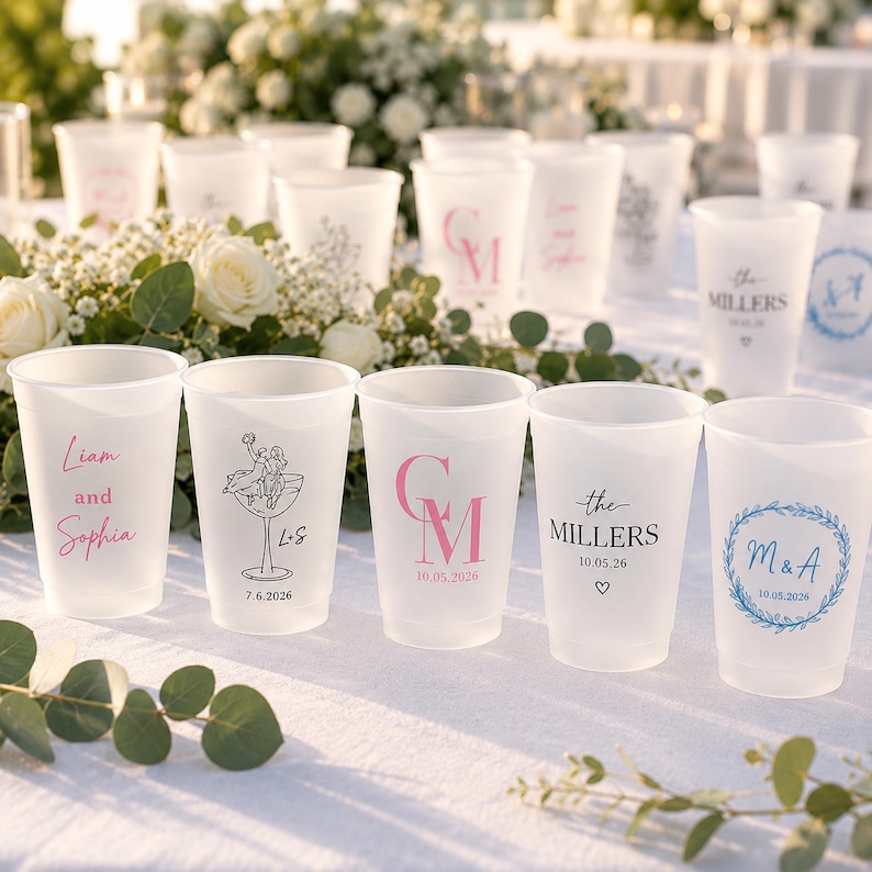 Personalized Wedding Cups, Custom Frosted Plastic Cups, Wedding Favor ...