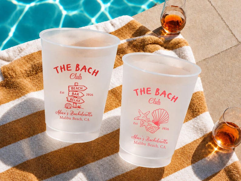 Personalized Frosted Bachelorette Cup – Custom Name & Date, Beach Disco ...