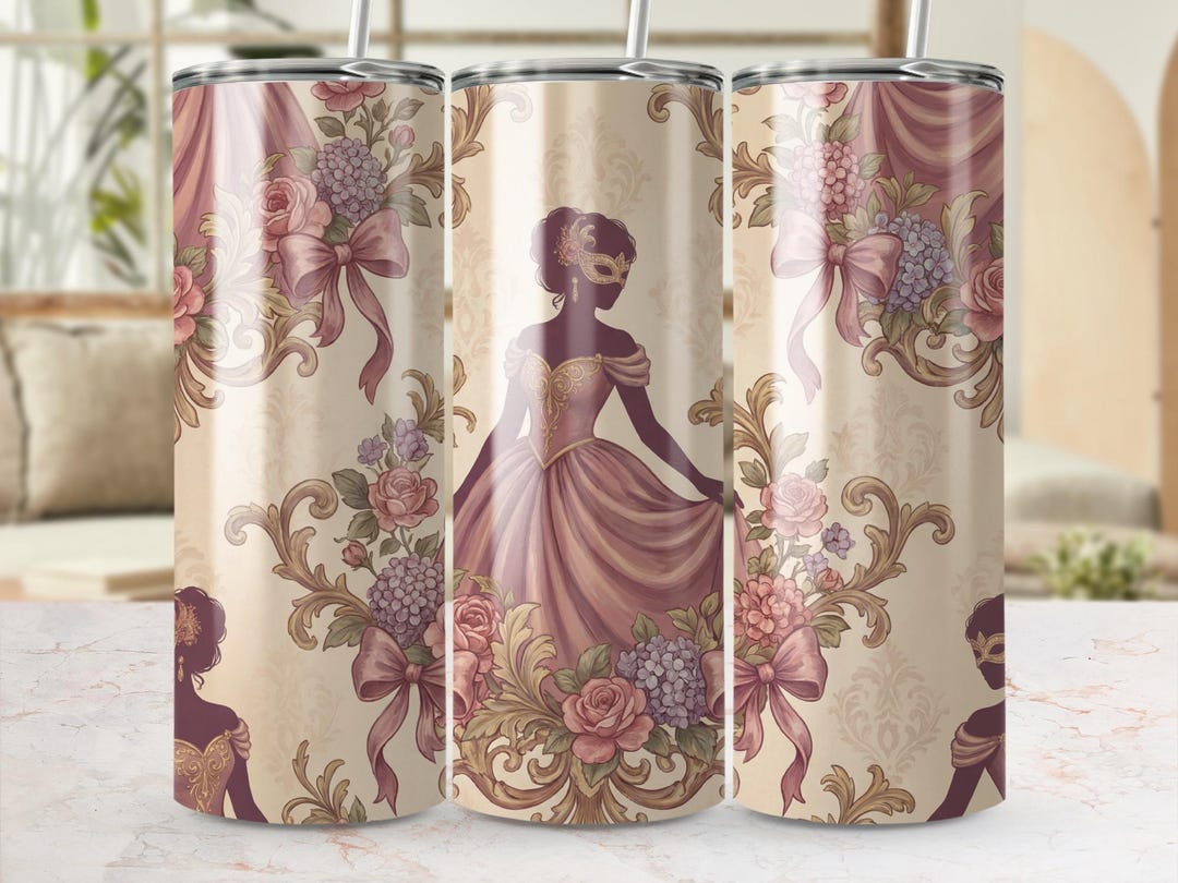 Masquerade Elegant Muse Floral 20oz Skinny Tumbler Wrap PNG, Mask ...