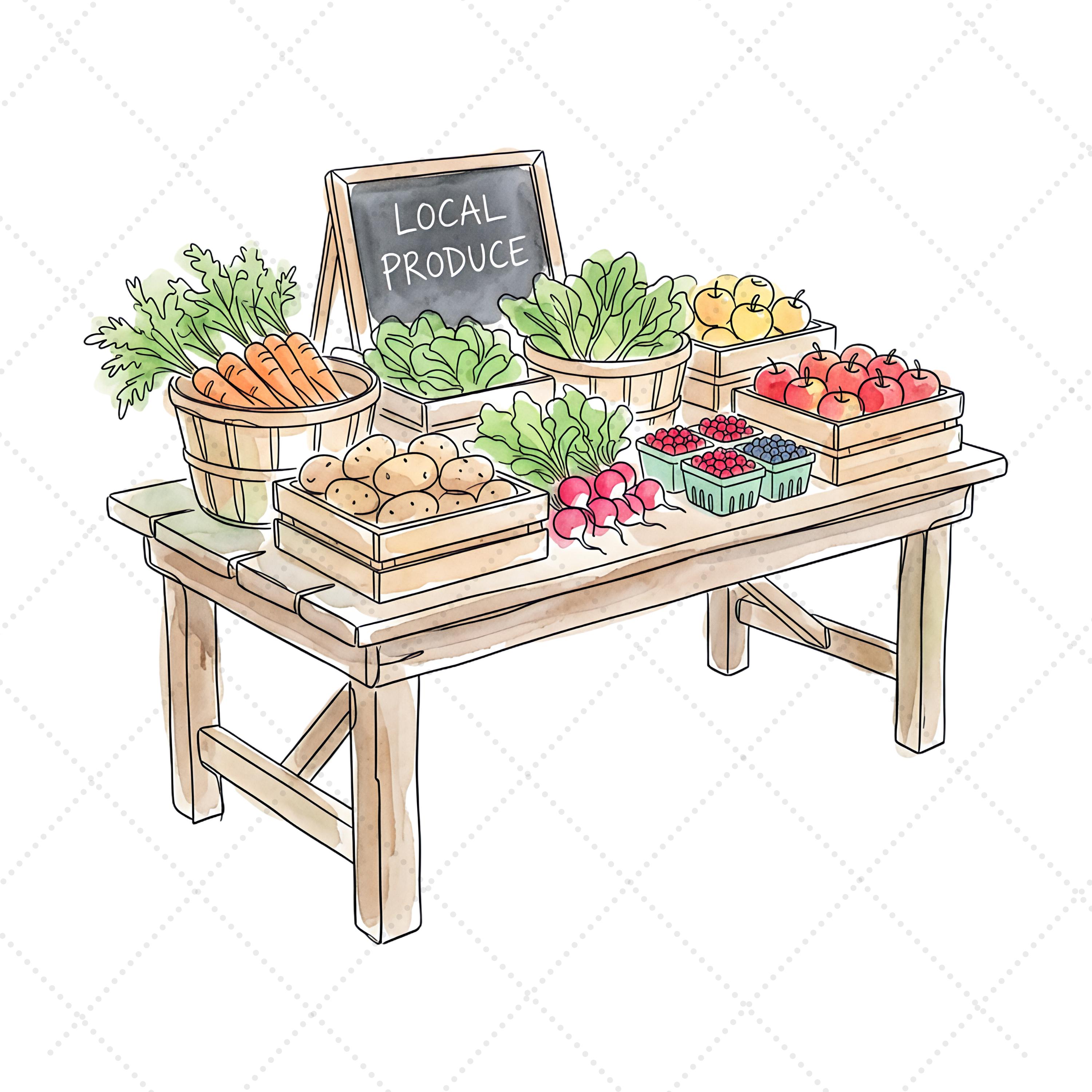 Farmers Market Clipart Bundle, Watercolor Fruits & Veggies PNG ...