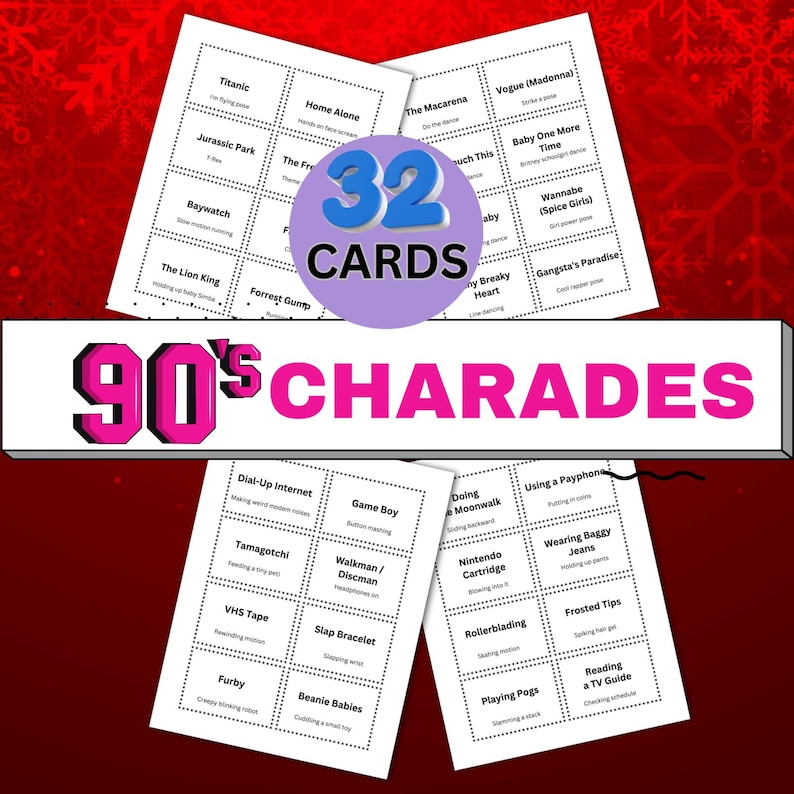 90s Charades Party Game Printable, Retro Nostalgia Activity for ...