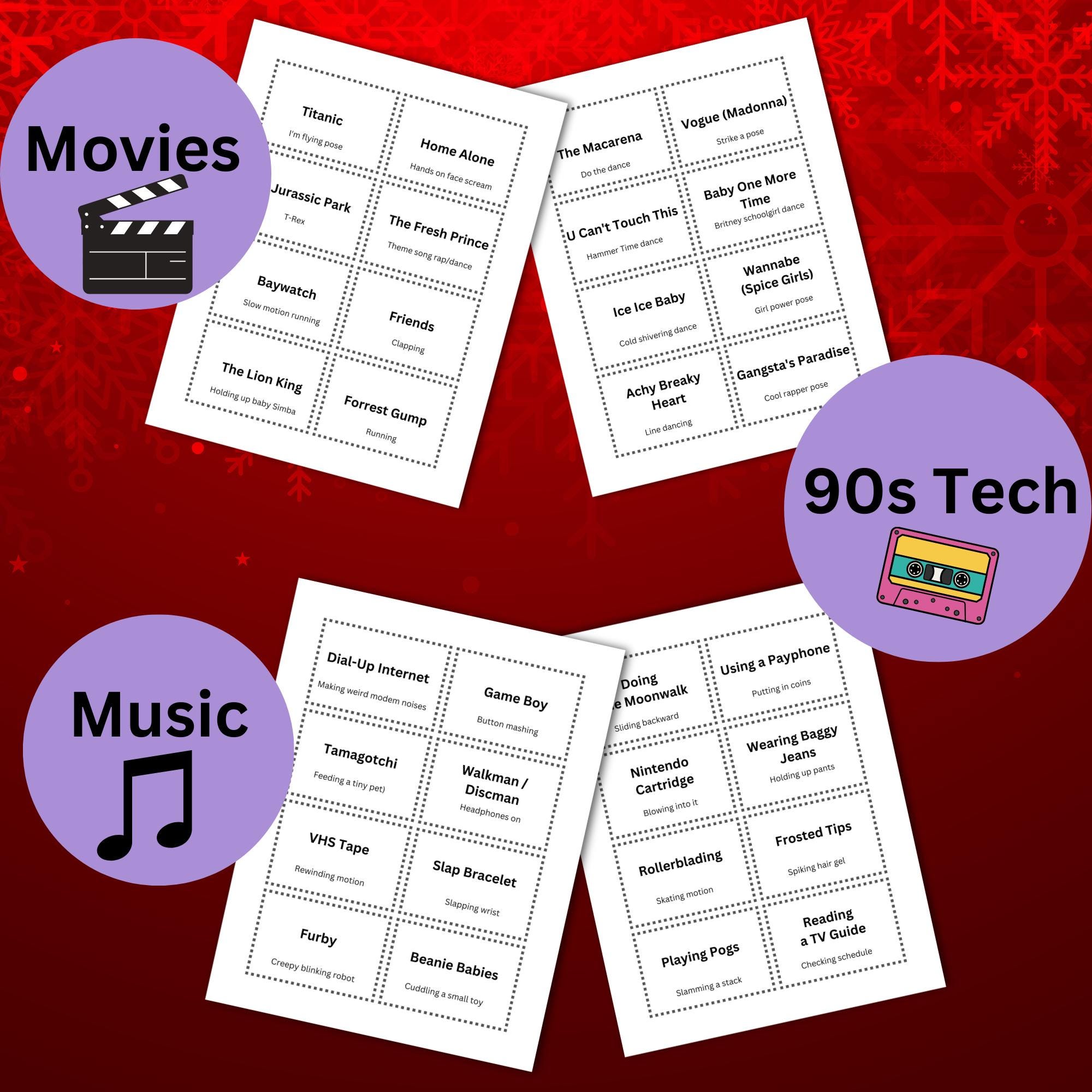 90s Charades Party Game Printable, Retro Nostalgia Activity for ...