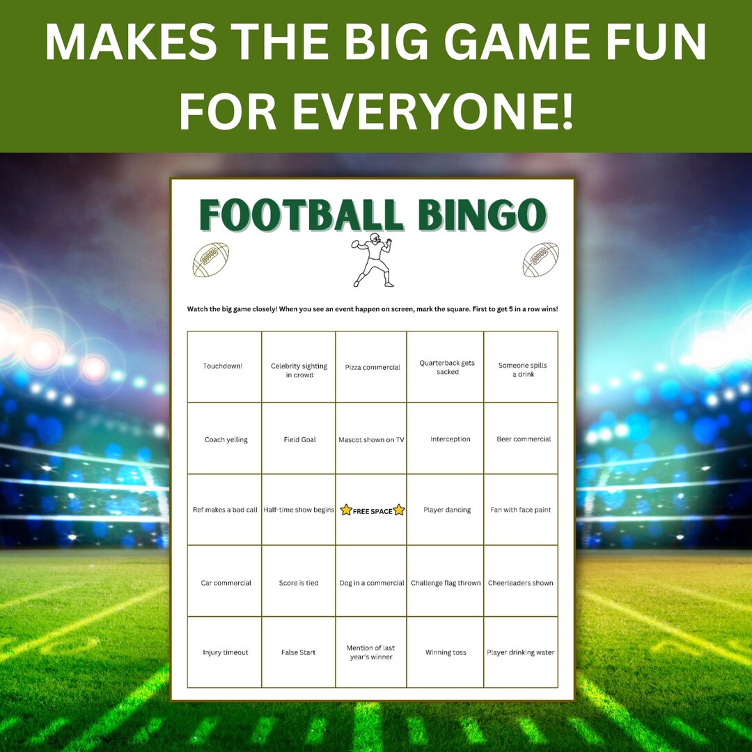 Football Party Bingo Game, Commercial Bingo, Big Game Activity ...