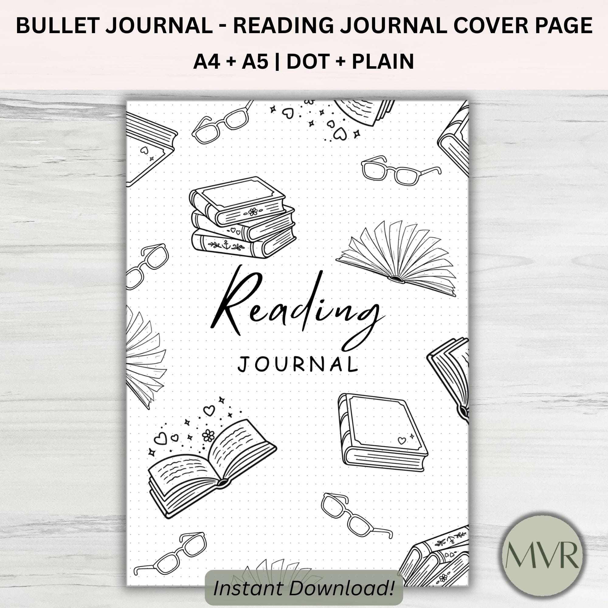 Reading Journal Cover Page. PRINTABLE & DIGITAL Journal Page. Bullet ...
