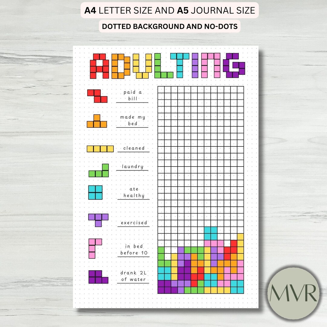 Adulting Tracker Printable. Adultris Habit Tracker. A4 and A5 Tetris ...