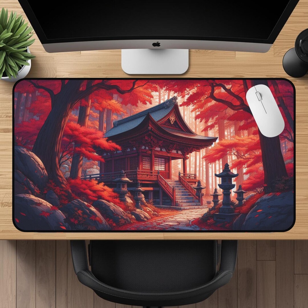 Autumn Japanese Shrine Desk Mat - Red Maple Forest Mousepad - Etsy