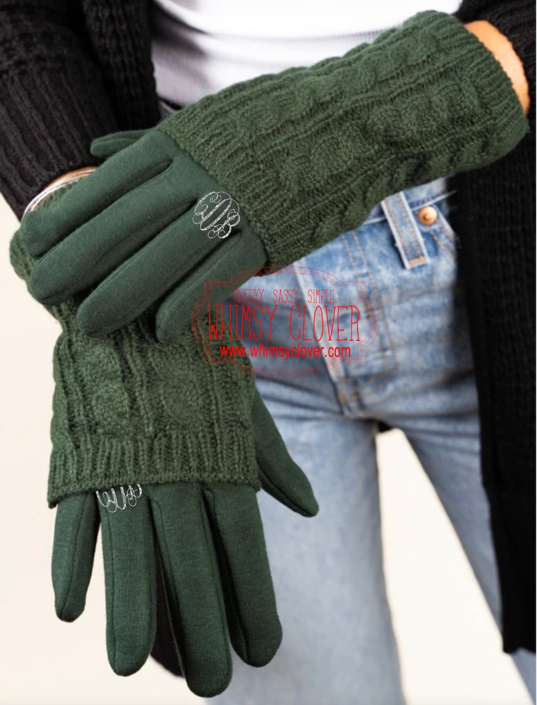 Monogrammed "ring" Smart Touch Tech Gloves in Hunter Green -- Great ...
