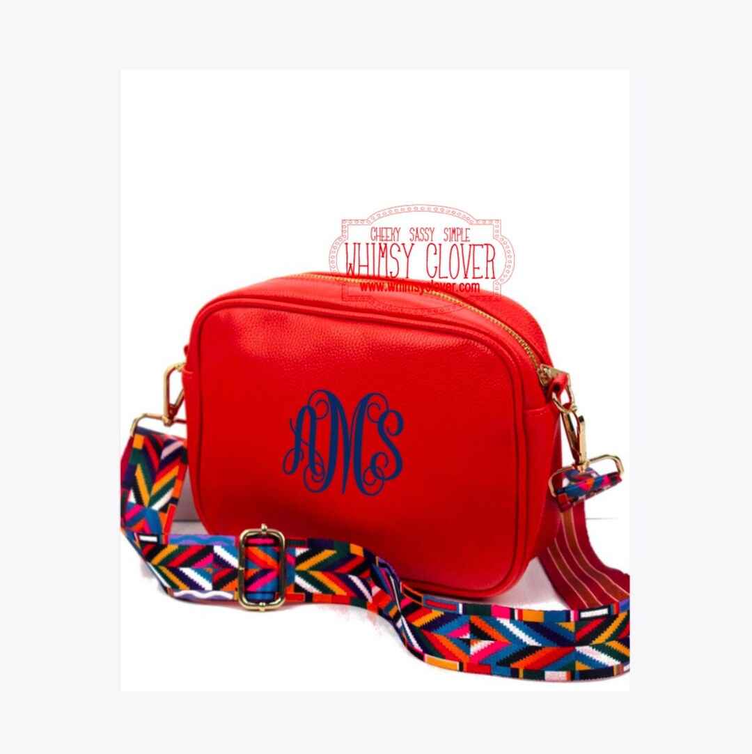 Monogrammed/personalized Guitar Strap Vegan Leather Red-orange ...