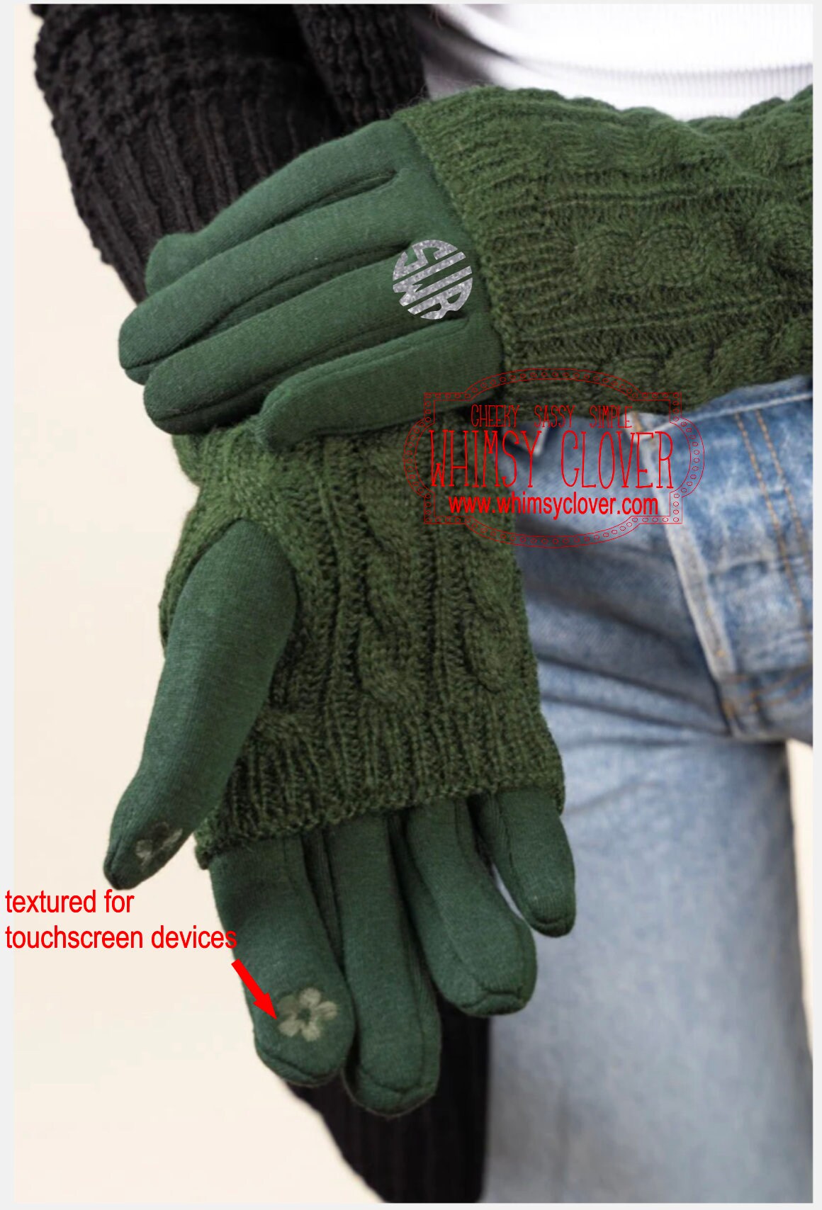 Monogrammed "ring" Smart Touch Tech Gloves in Hunter Green -- Great ...