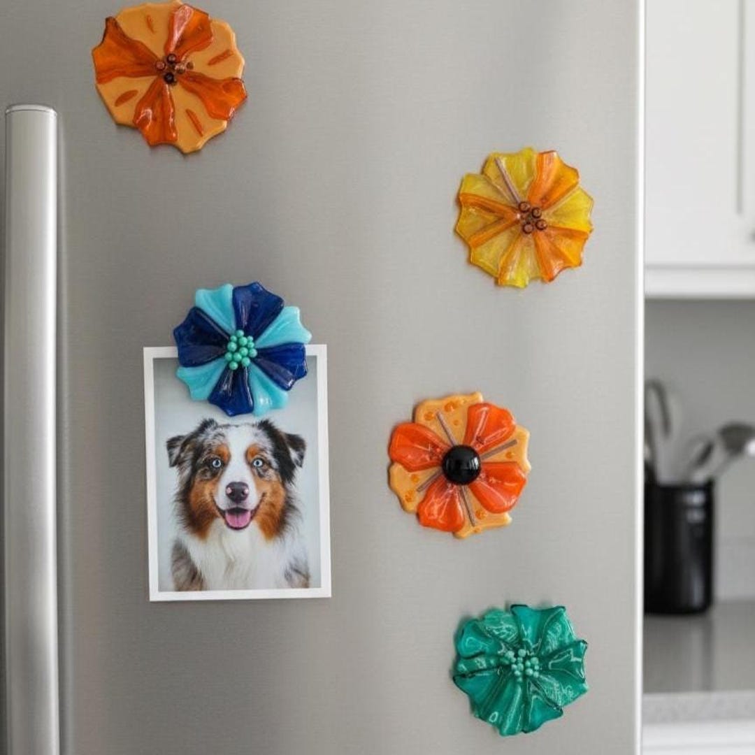 Fused Glass Flower Magnet – Mid-century Floral Fridge Decor - Etsy