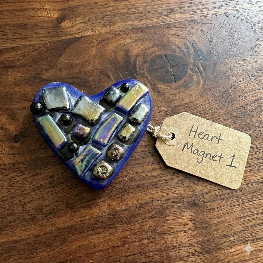 Fused Glass Heart Magnet | Colorful Art Glass Refrigerator Magnets ...
