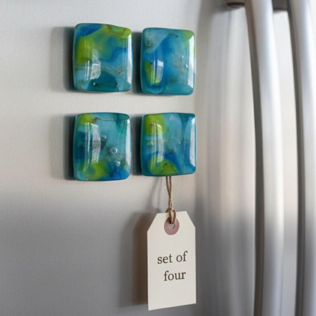 Handmade Fused Glass Refrigerator Magnets, Set of Four - Etsy
