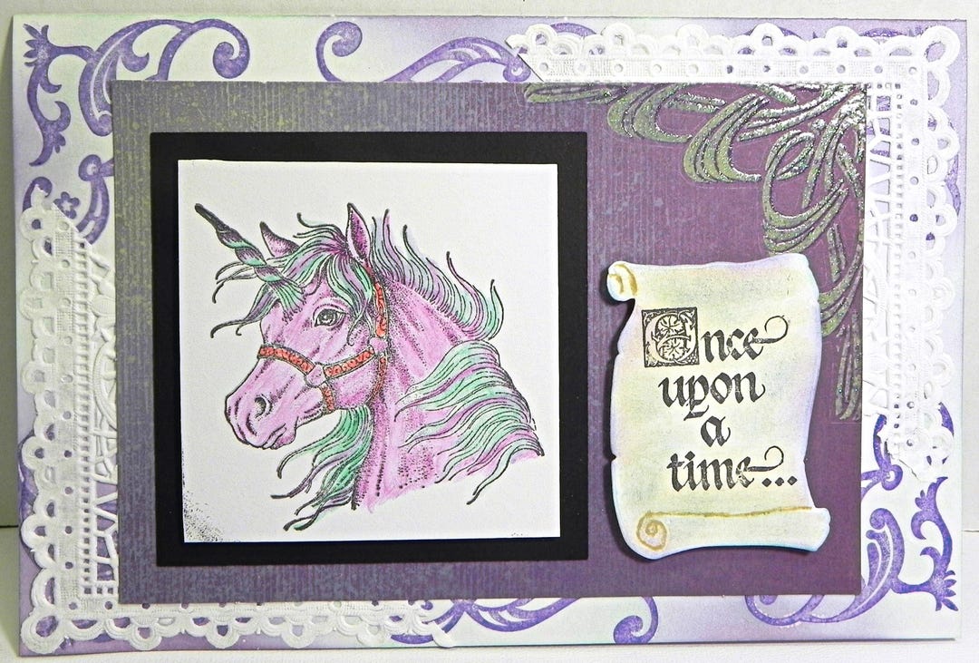 Purple Unicorn Greeting • Hand‑colored Stamped Design • Foam‑tape ...