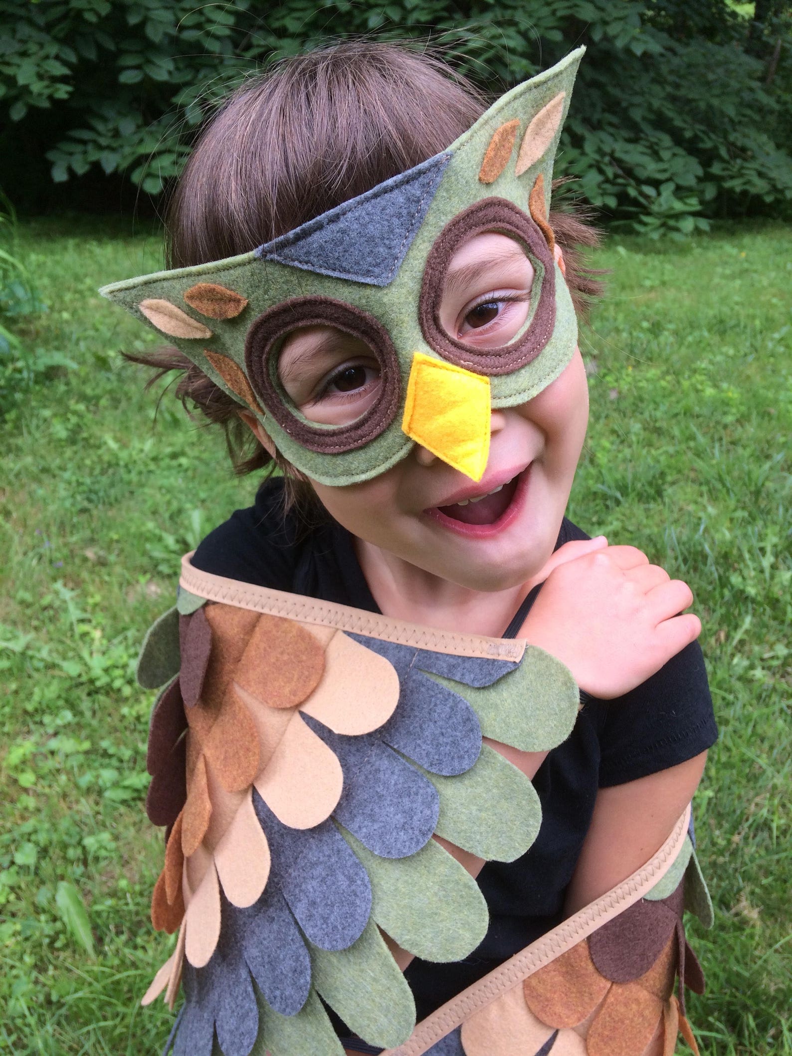 Owl Costume // Wings and Mask // Olive and Brown // Owl Gift - Etsy