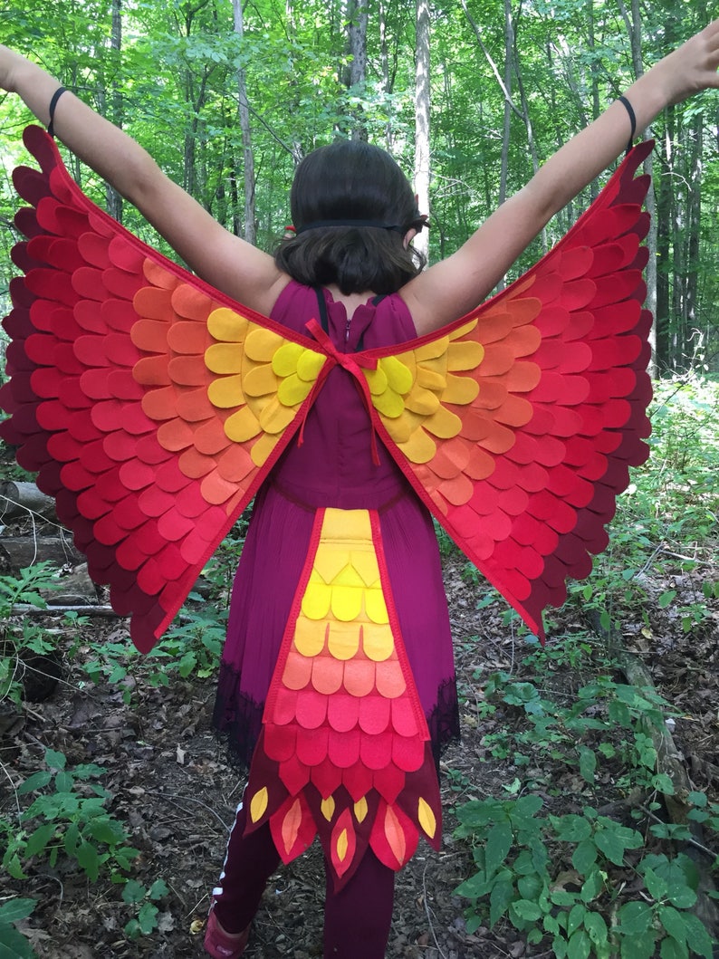 Phoenix Costume Set, 3 Piece/ Felt Mask, Flappable Wings and Blazing ...