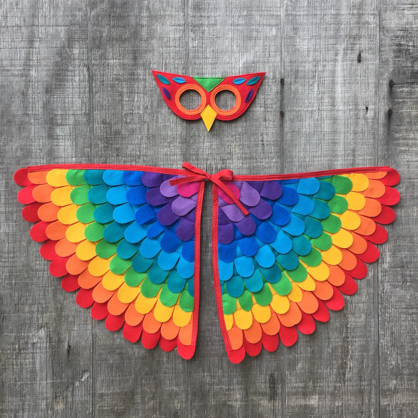 Red Rainbow Owl Costume Set / Owl Mask and Flappable Wings / Kids Owl ...
