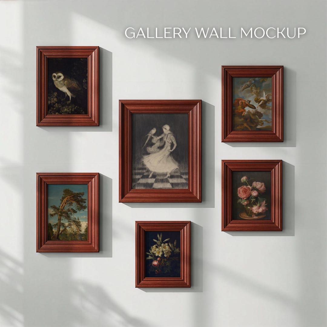 Gallery Wall Frame Mockup, 6 Vertical ISO Aspect, Wooden Frames, PSD ...