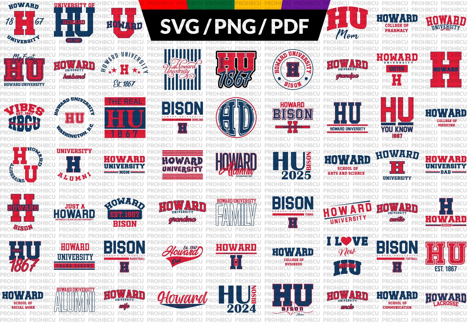 HBCU Pride Howard University Svg Bundle Pack of 85 Howard Png Designs ...