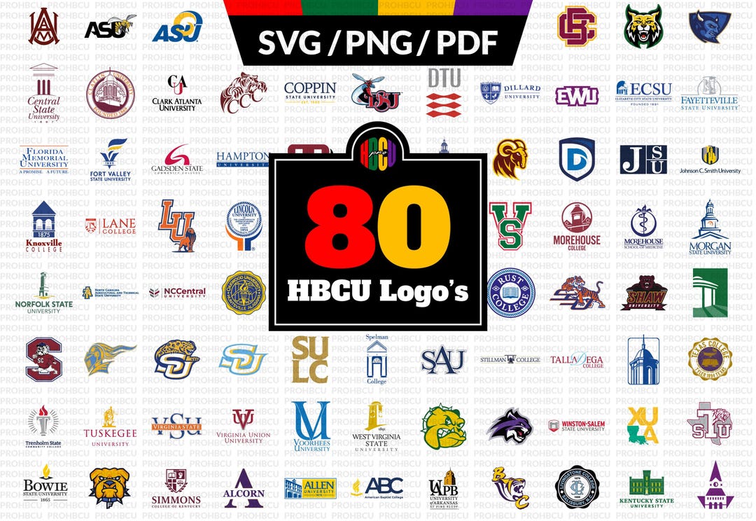 HBCU Logo's Svg Bundle Pack of 80 Hbcu Png Designs Bundle Historically ...