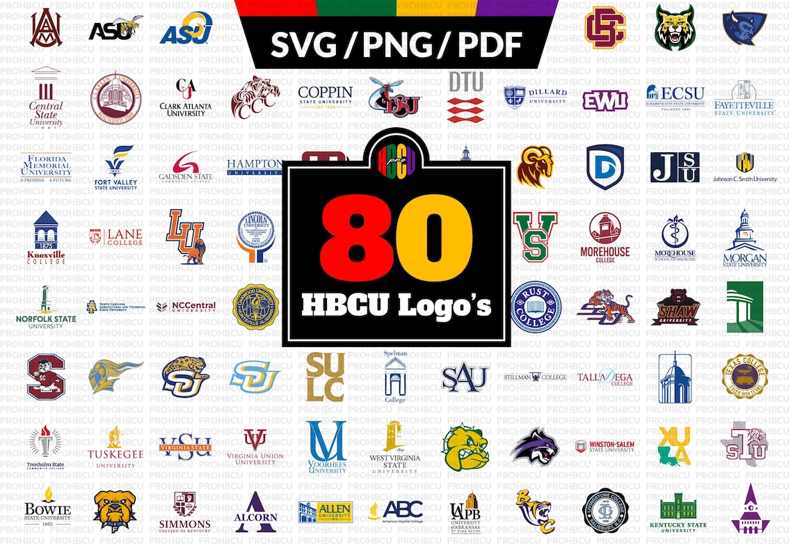 HBCU Logo's Svg Bundle Pack of 80 Hbcu Png Designs Bundle Historically ...