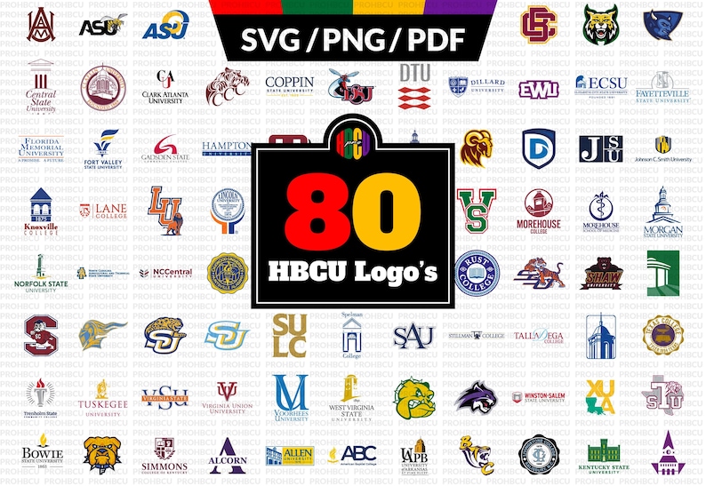 HBCU Logo's Svg Bundle Pack of 80 Hbcu Png Designs Bundle Historically ...