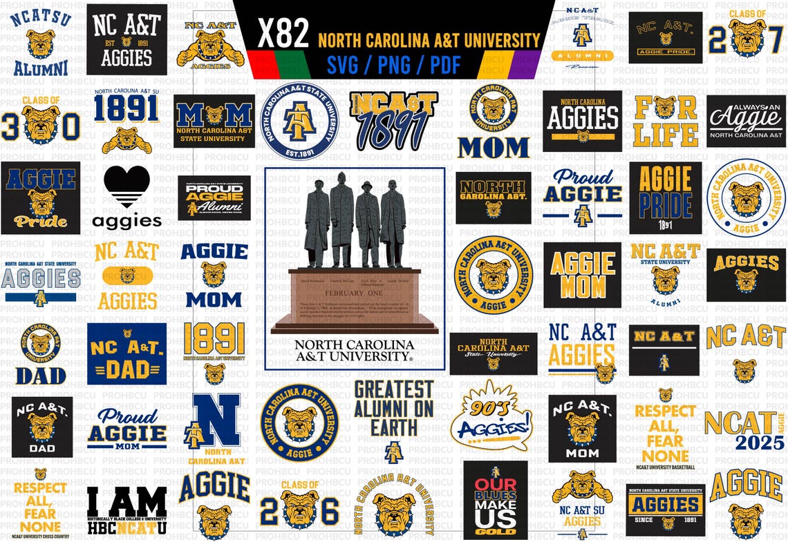 HBCU Pride North Carolina A&T University Svg Bundle Pack of 82 NCAT Png ...