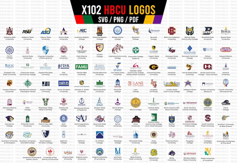 102 HBCU Logos Svg Digital Designs Pack of 102 Historically Black ...