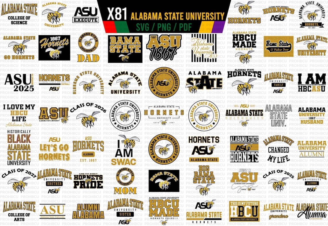 HBCU Pride Alabama State University Svg Bundle Pack of 81 ASU Png Print ...