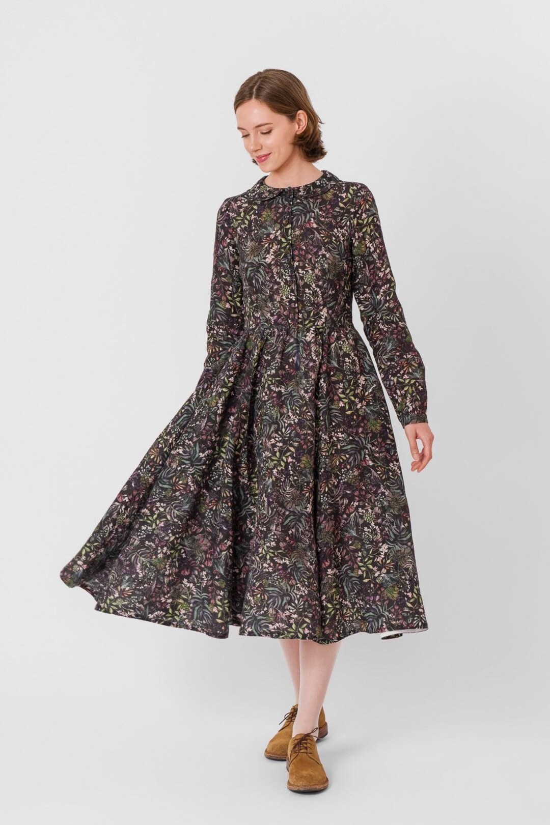 FLORAL MIDI DRESS Modest Regency Dress, Classic Long Sleeve Dress, Fall ...