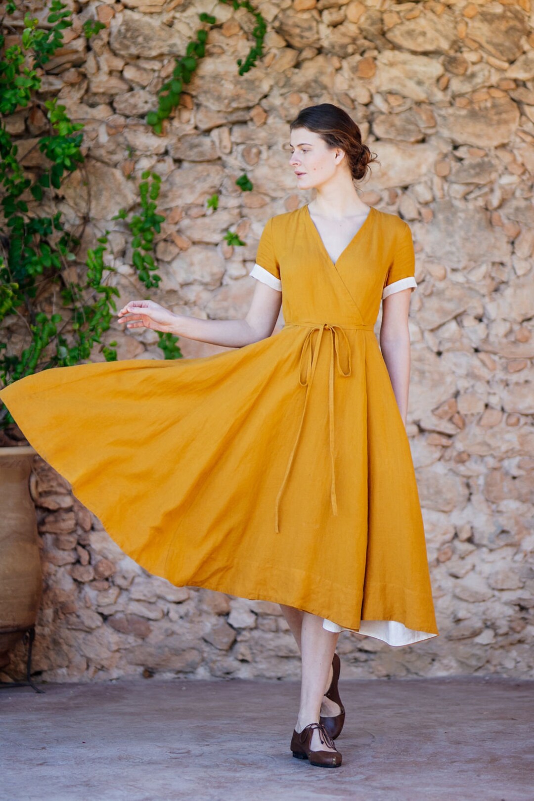 YELLOW WRAP DRESS Linen Wrap Dress Summer Dresses Wedding - Etsy