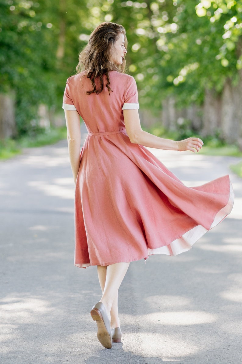 Pink Wrap Dress Summer Linen Dress Short Sleeve Dress Pink Etsy