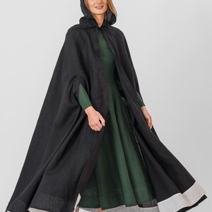 BLACK LINEN CAPE | Renaissance Cloak, Best Gifts for Her, Medieval Coat ...