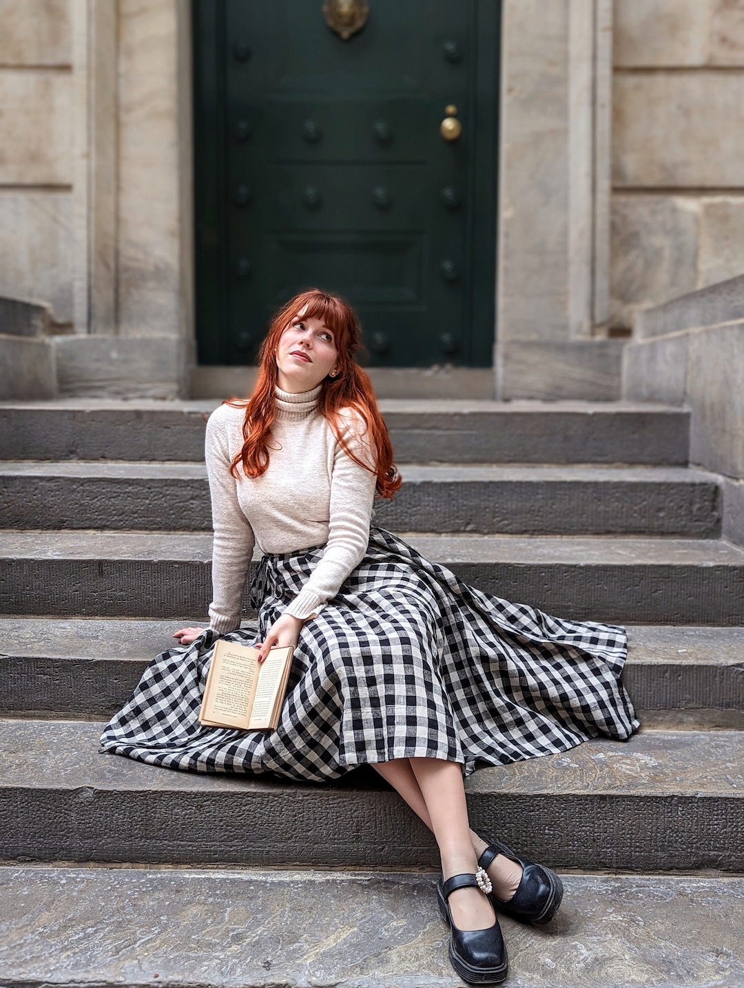 WRAP SKIRT Black and White Checkers Skirt, Plus Size Linen Skirt ...