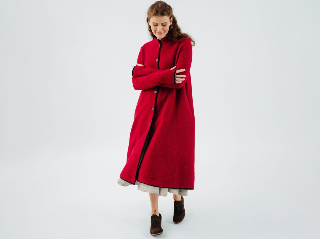 WOOL COAT Wool Red Poppy Coat, Long Wool Coat, Winter Trench Coat in ...