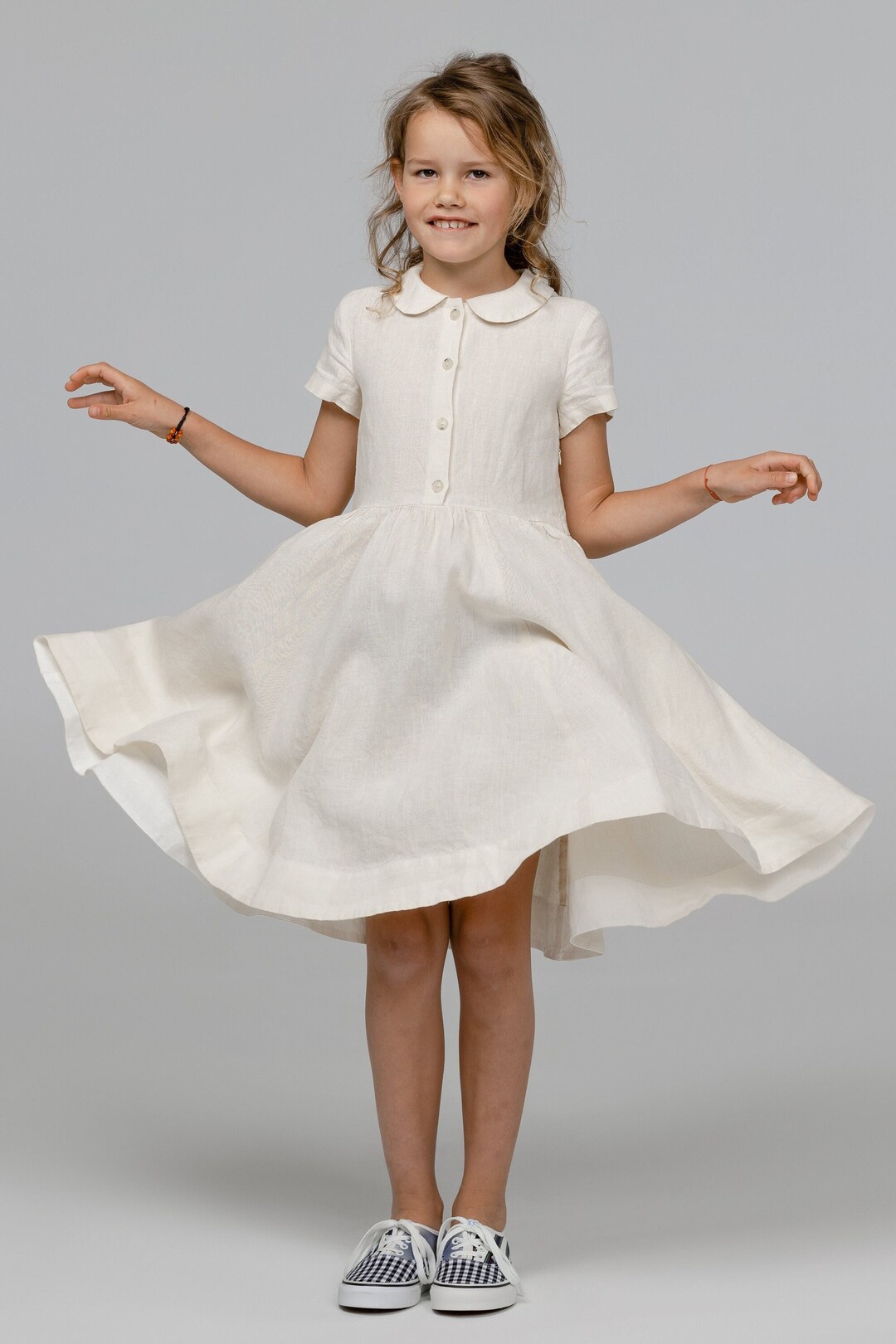 Classic White Linen Dress for Girls Timeless Style and Elegance, Son De ...