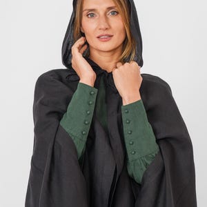BLACK LINEN CAPE | Renaissance Cloak, Best Gifts for Her, Medieval Coat ...