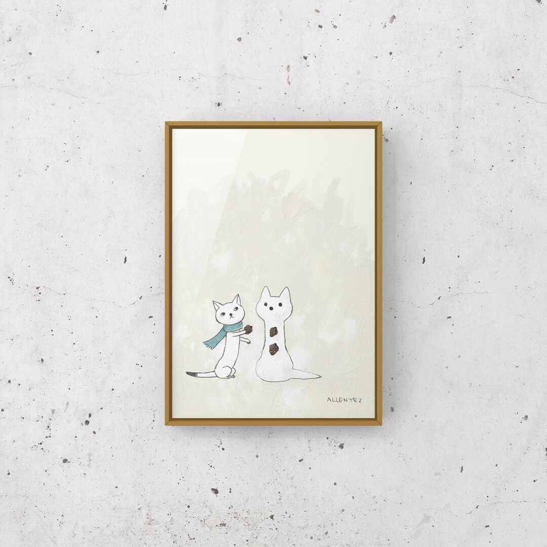 Winter Friend Snowman Print | Minimal Stoat Wall Art With Pinecone ...