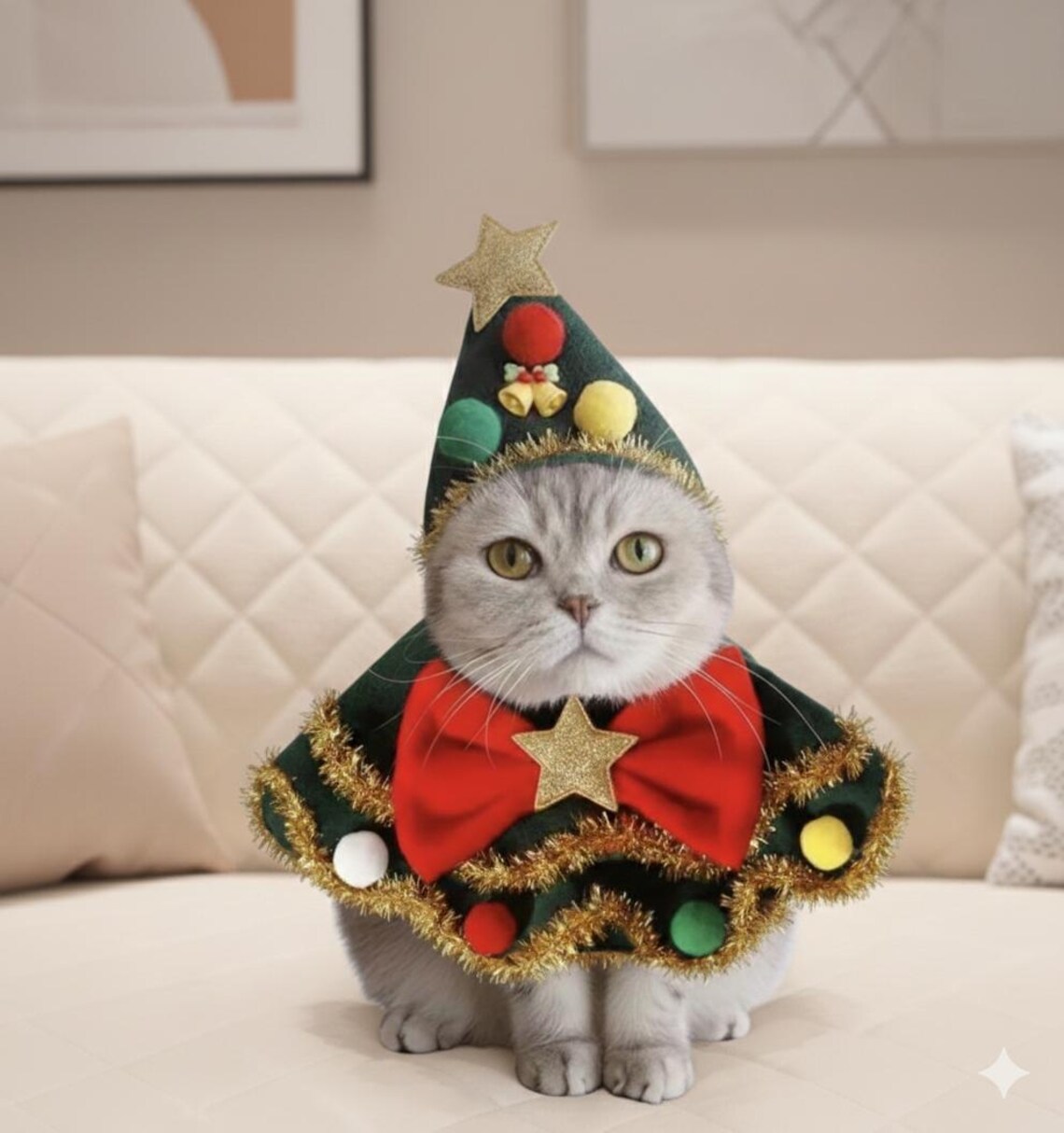 Christmas Tree Pet Costume | Holiday Cape & Hat, Tinsel Outfit - Etsy