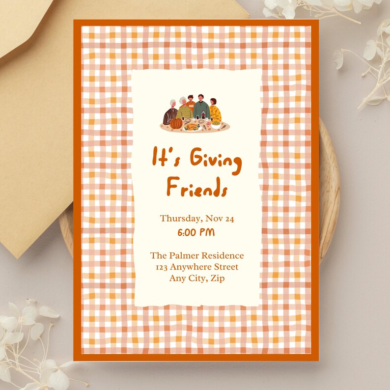 It's Giving Friends Invitation Template, Editable 5x7" Thanksgiving ...