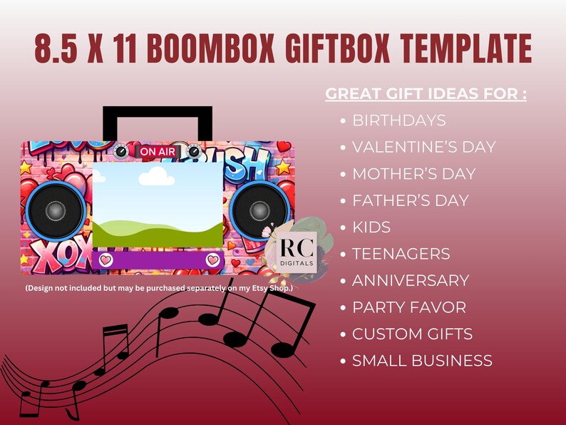 Radio Gift Box Printable | Canva Editable, Music Theme (digital ...