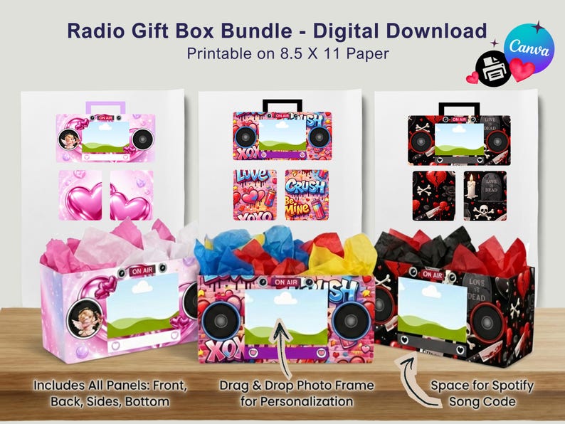 Radio Gift Box Printable | Canva Editable, Music Theme (digital ...